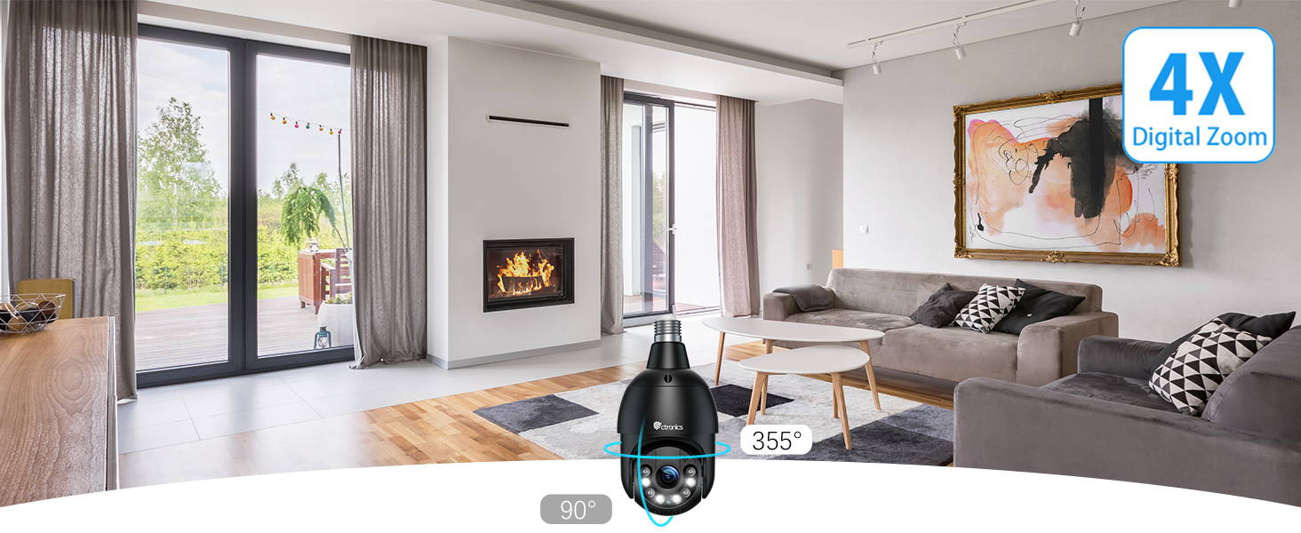 Ctronics 2.5K 4MP Light Bulb Security Camera 2.4/5GHz WiFi & 65FT Colo